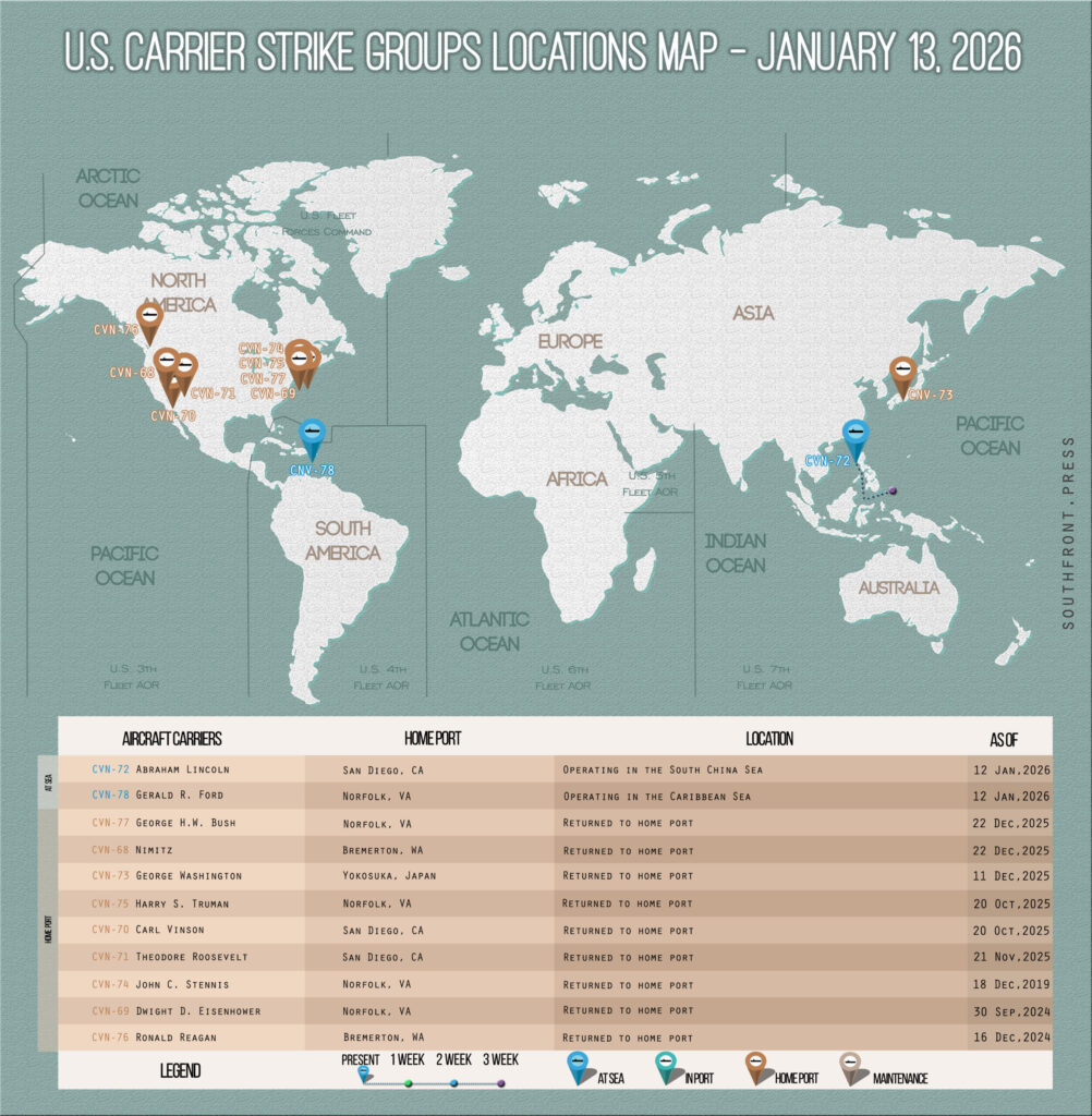 Locations Of US Carrier Strike Groups – January 13, 2026South Front